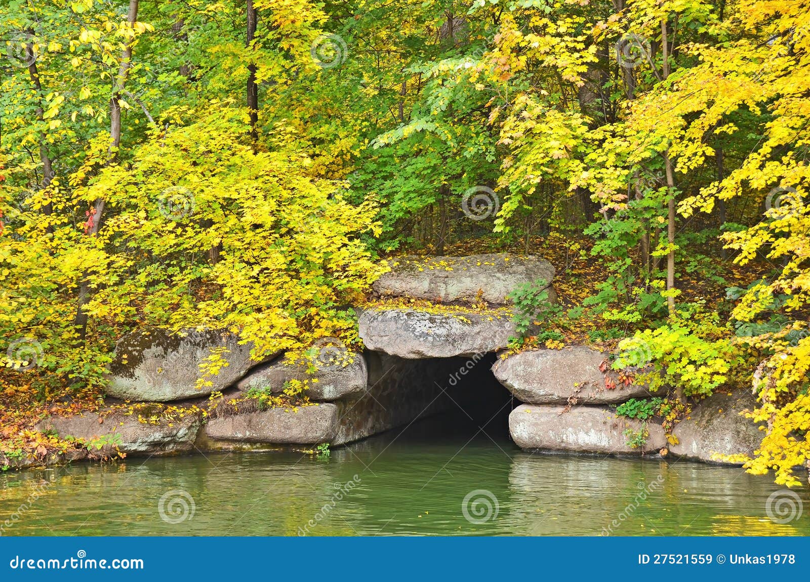 Autumn Park Tree Over Grotto Stock Image - Image of environment ...