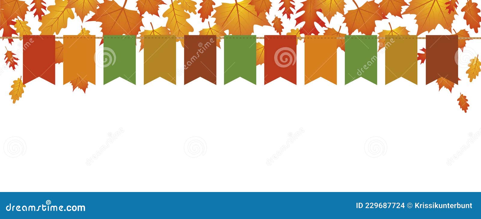 Autumn Party Flags Banner on White Background with Falling Leaves Stock ...