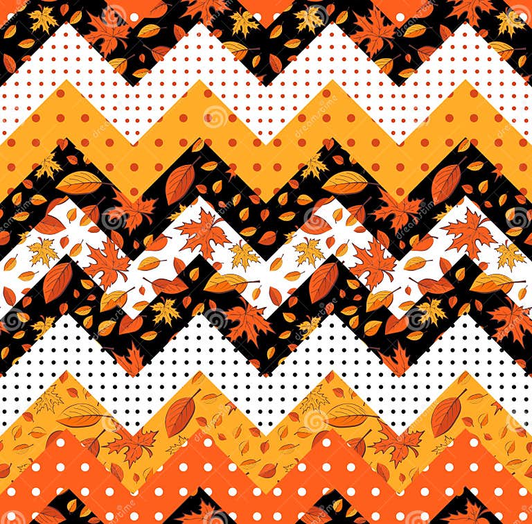 Autumn Patchwork with Falling Leaves and Polka Dot. Stock Vector ...