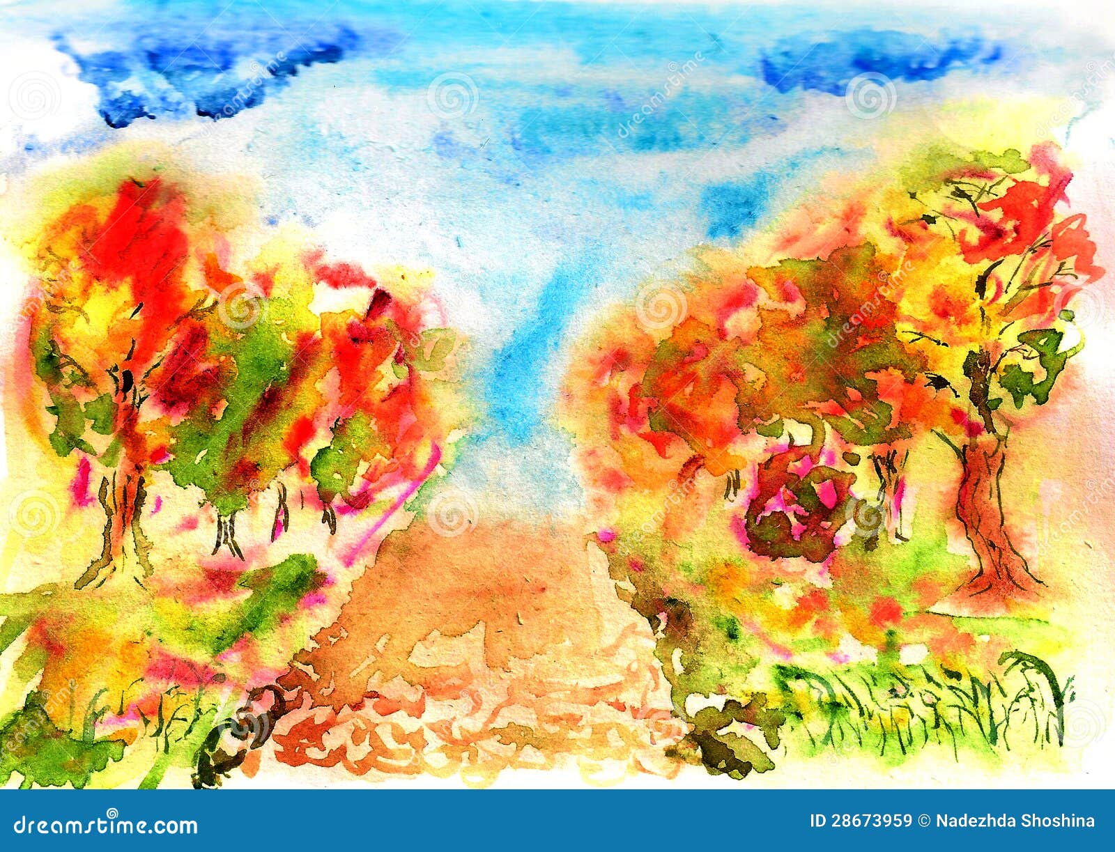 Autumn path stock illustration. Illustration of grunge - 28673959