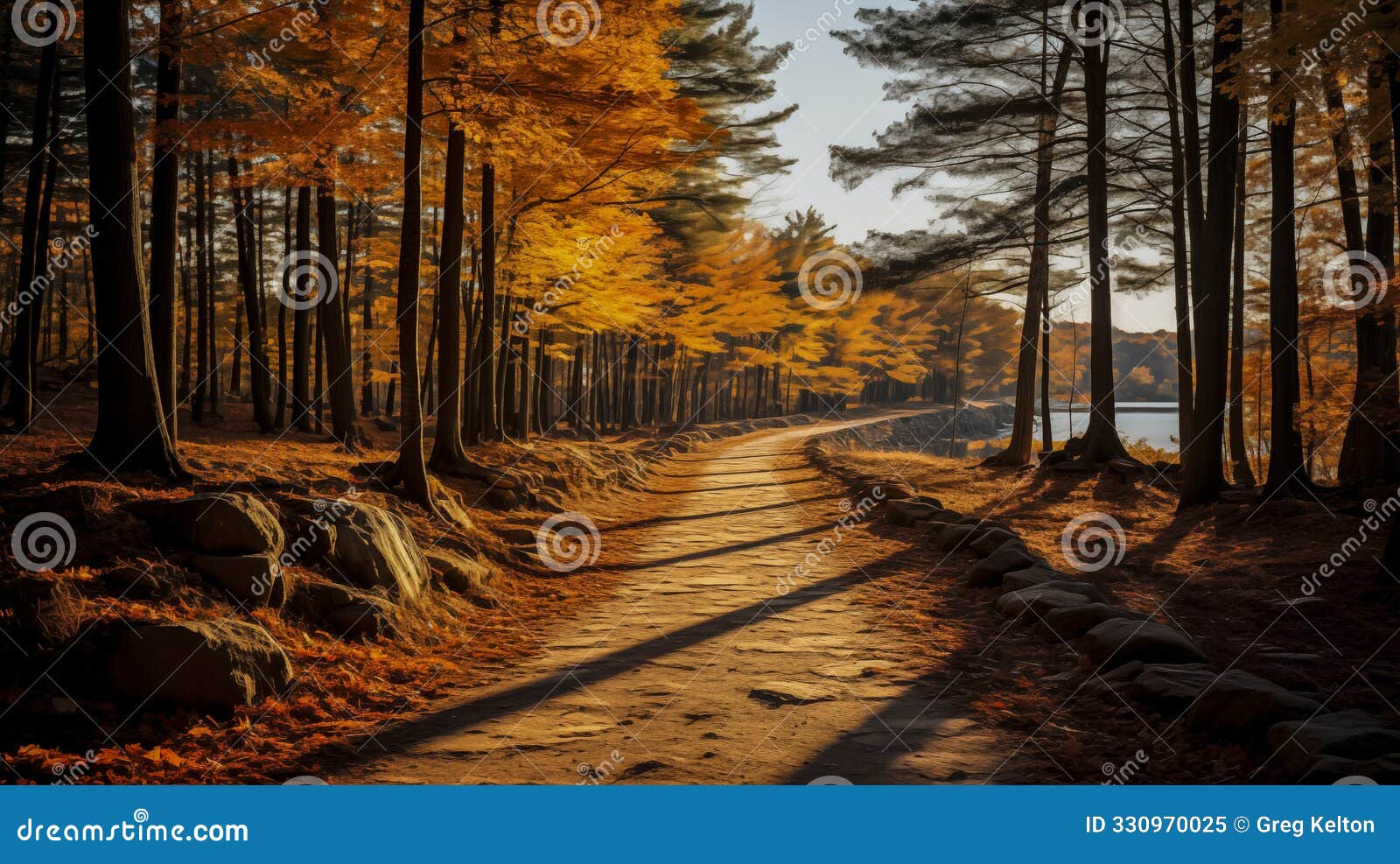 Autumn Pathway through Forest with Vibrant Foliage Stock Illustration ...