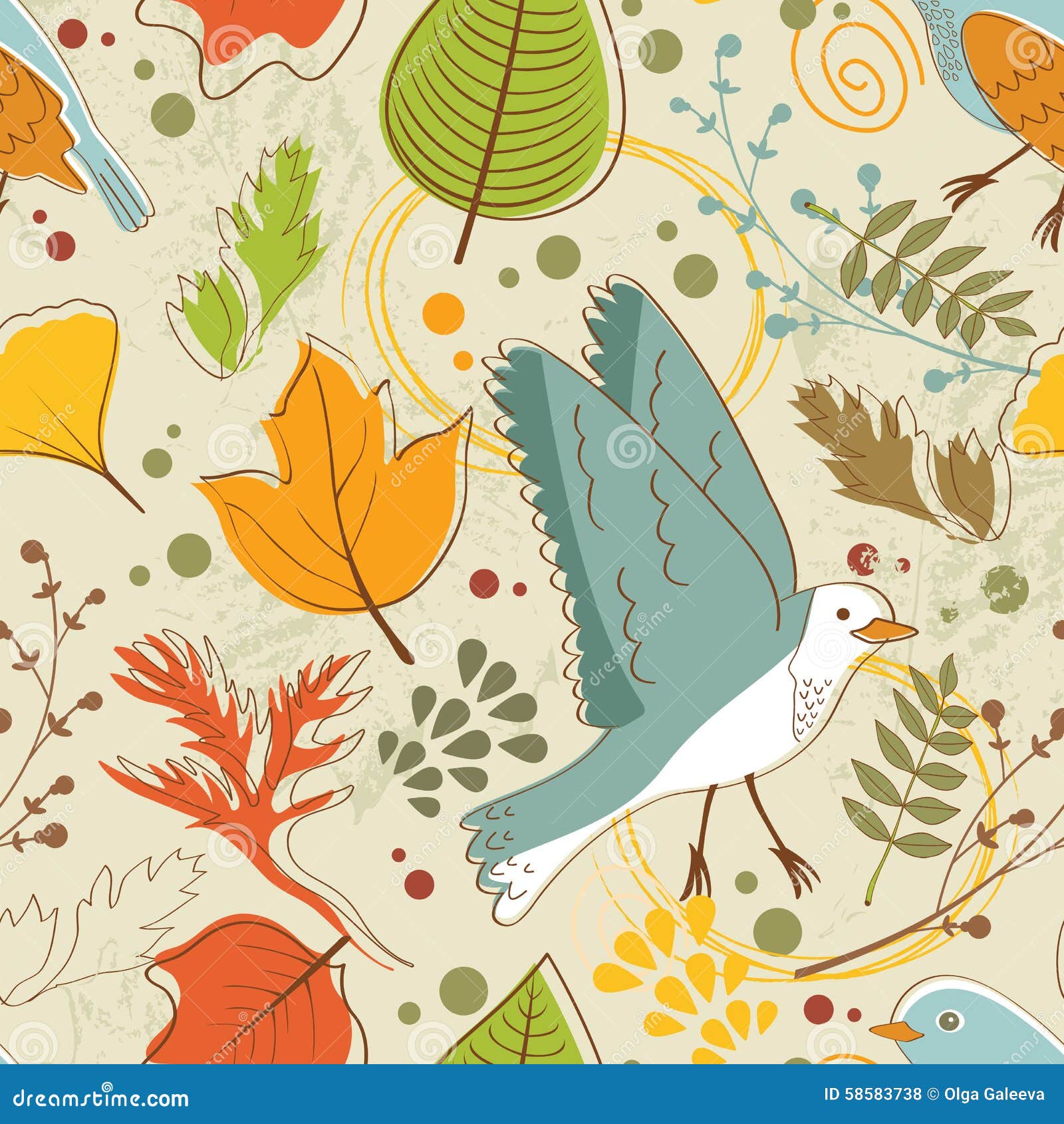 Autumn Pattern with Birds, Flowers and Leaves Stock Vector ...