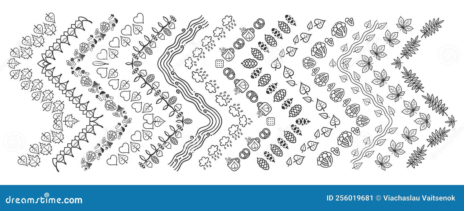 Autumn Pattern Brushes Set with Corners Stock Vector - Illustration of ...