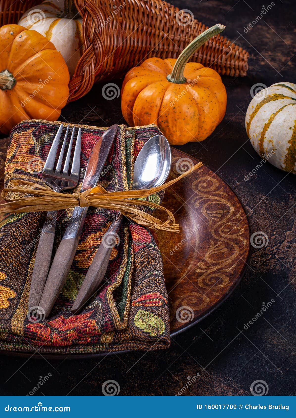 Autumn Place Setting on Wooden Table Stock Image - Image of dining ...