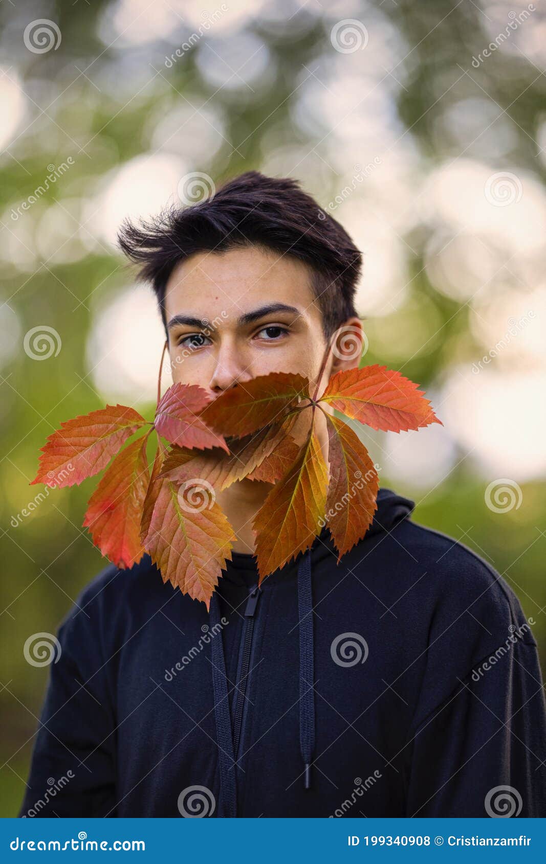 Autumn Portrait of a Young Man with a Leaf Mask Stock Photo - Image of ...