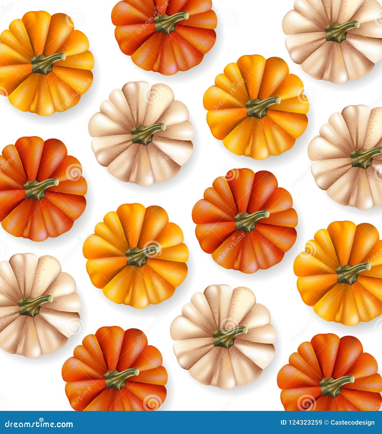 Autumn Pumpkins Pattern Vector Realistic. Layout Texture. Fall Harvest ...