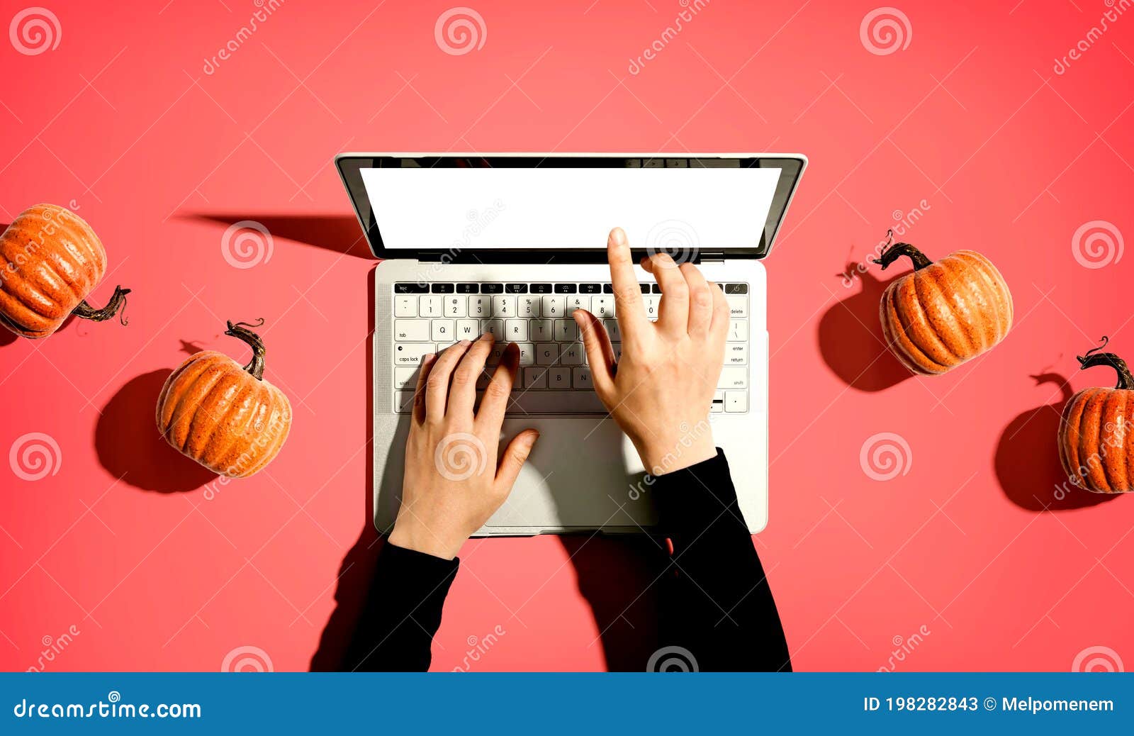 Autumn Pumpkins with Person Using a Laptop Computer Stock Image - Image ...