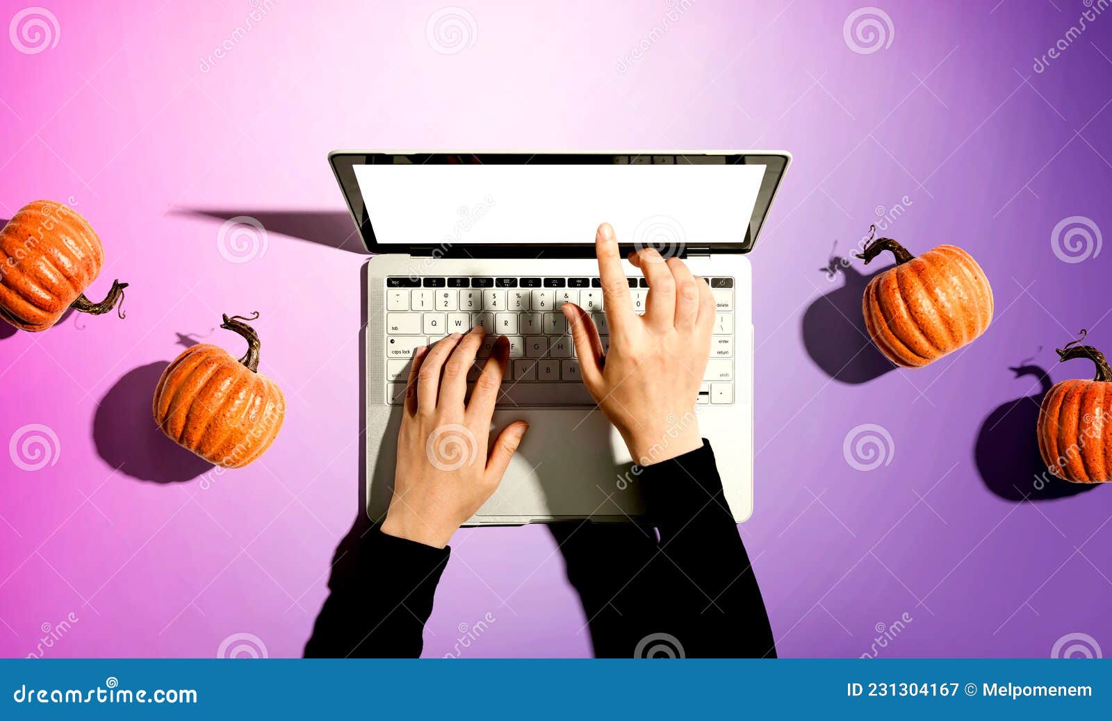 Autumn Pumpkins with Person Using a Laptop Computer Stock Image - Image ...