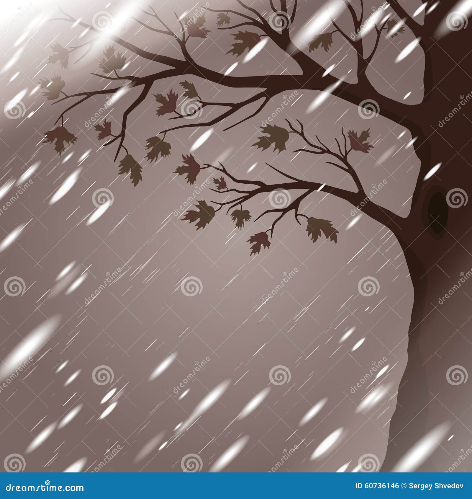 Autumn Rain With Tree Silhouette Vector Illustration | CartoonDealer ...