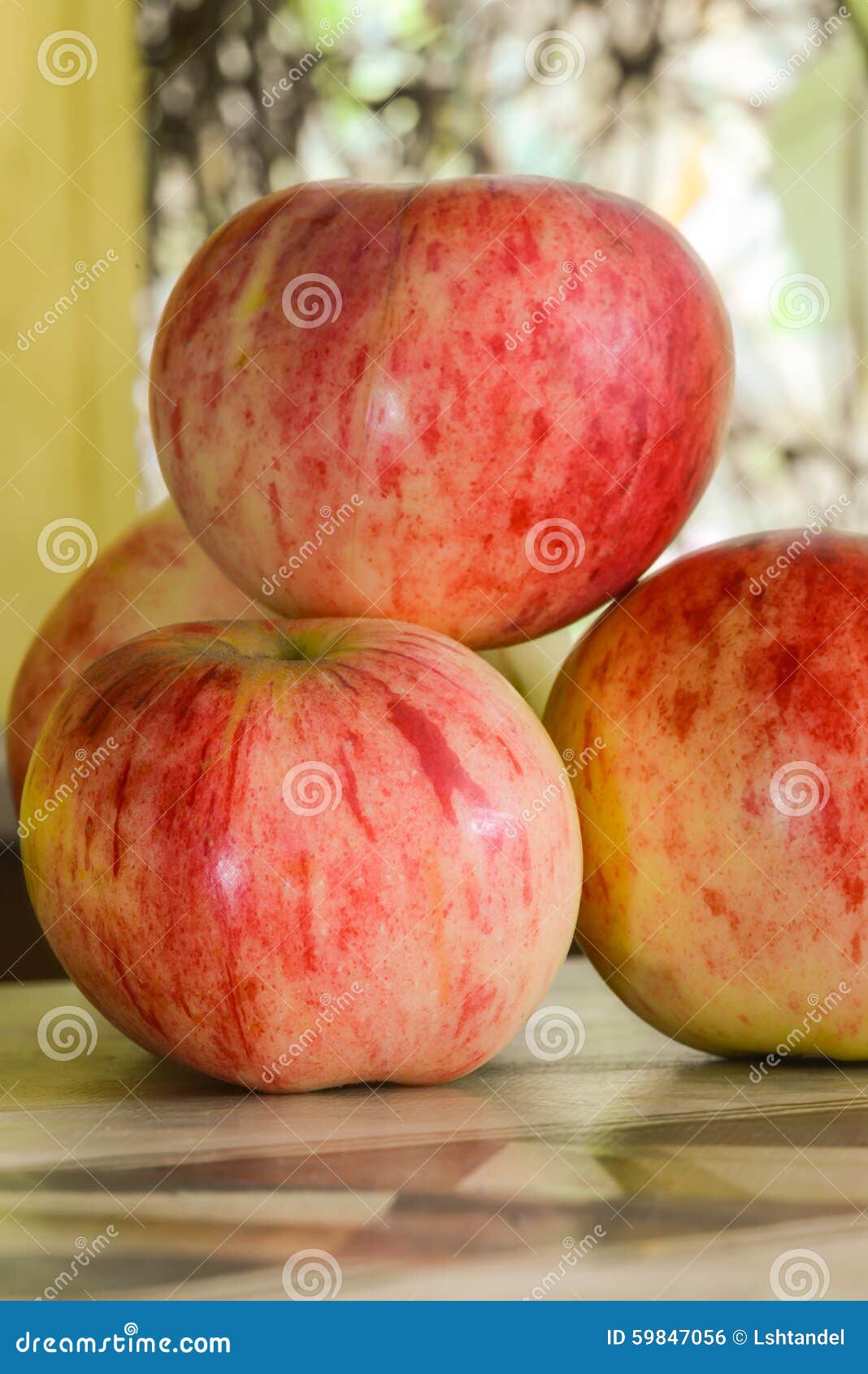 Autumn Red Apples on the Table Stock Photo - Image of shiny, nature ...