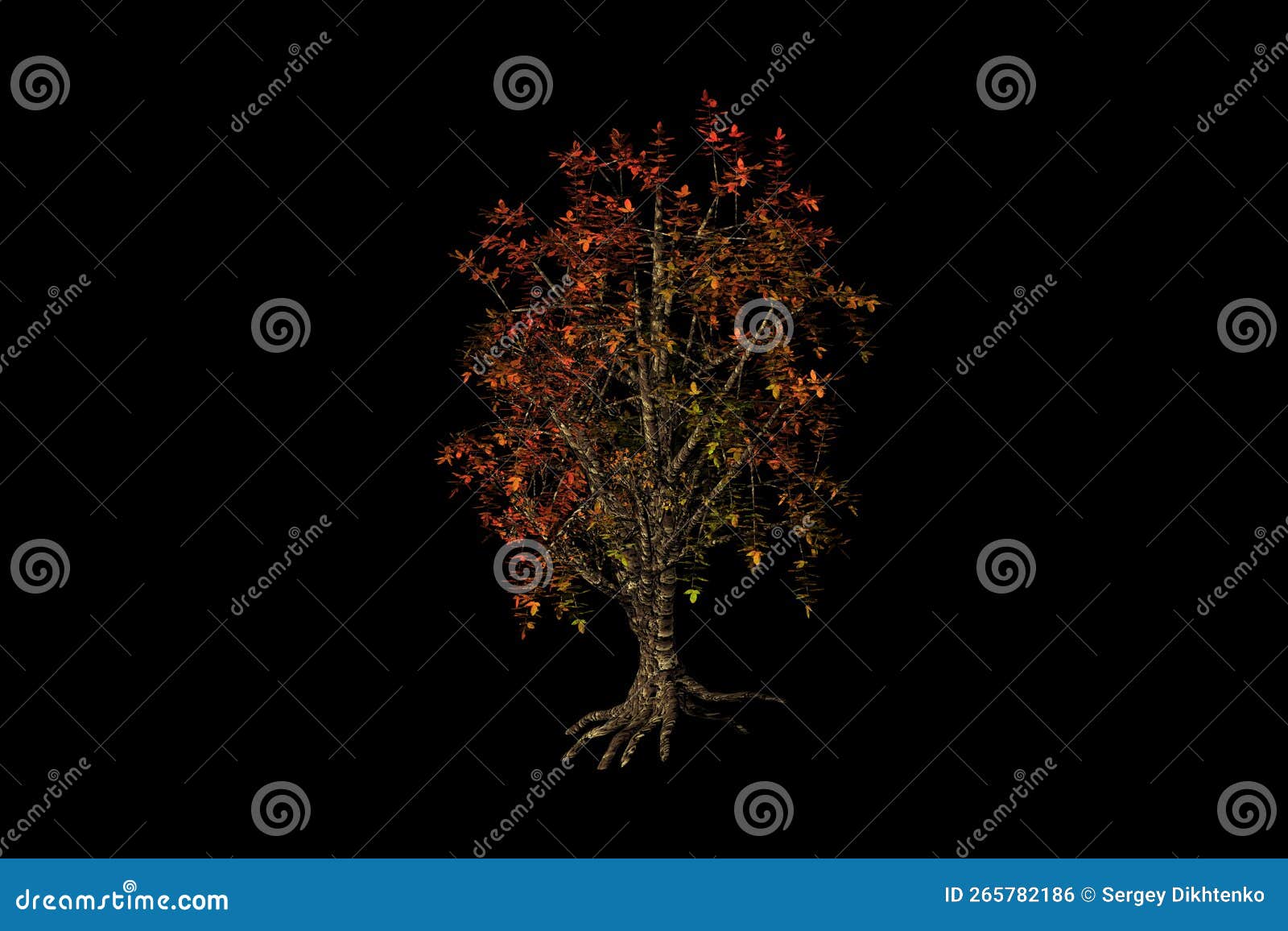 Autumn Red Tree Black Background 3d Rendering Stock Illustration ...
