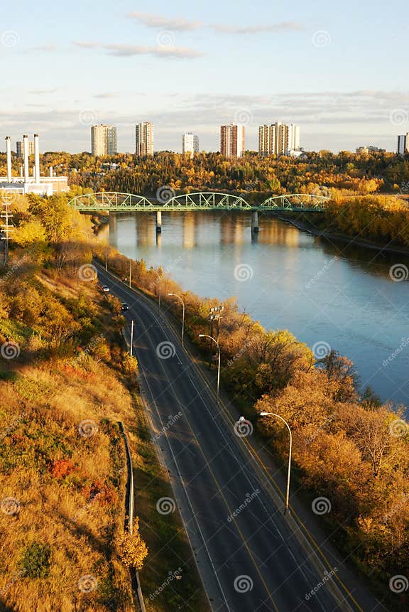 Autumn Riverside Scene in Edmonton Stock Photo - Image of nature, dusk ...