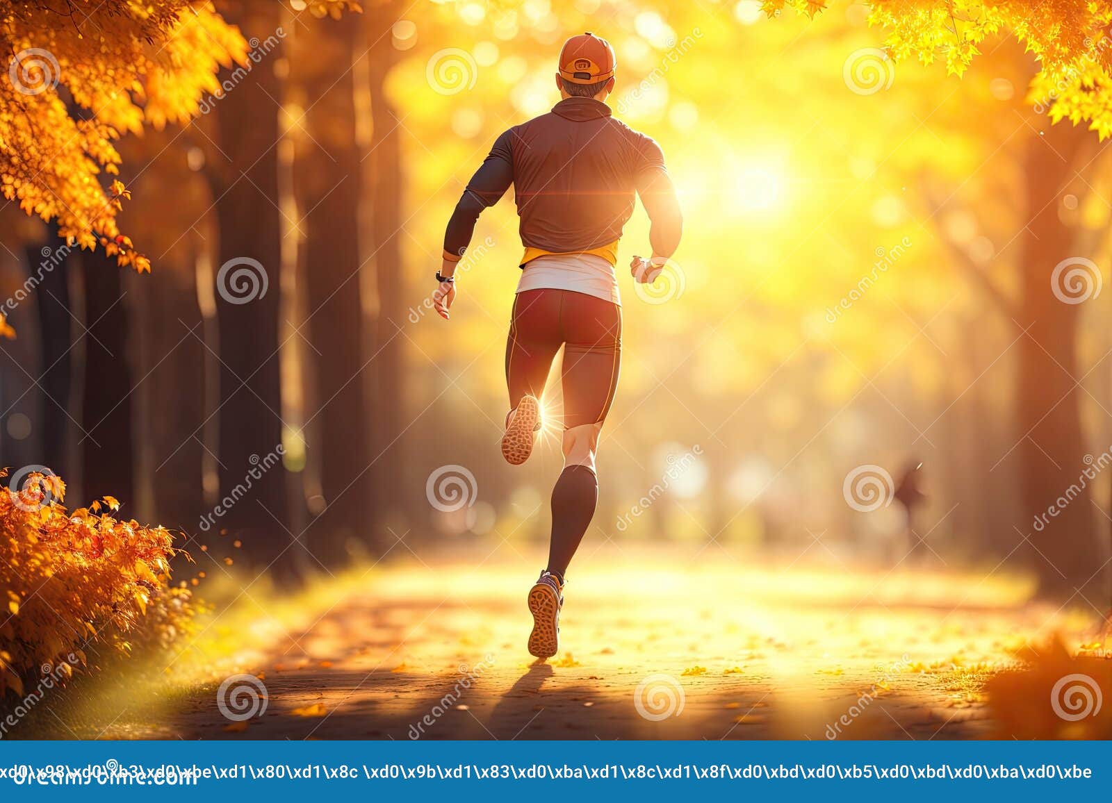 Autumn Running Man Back View Concept. Ai Generative Stock Photo - Image ...