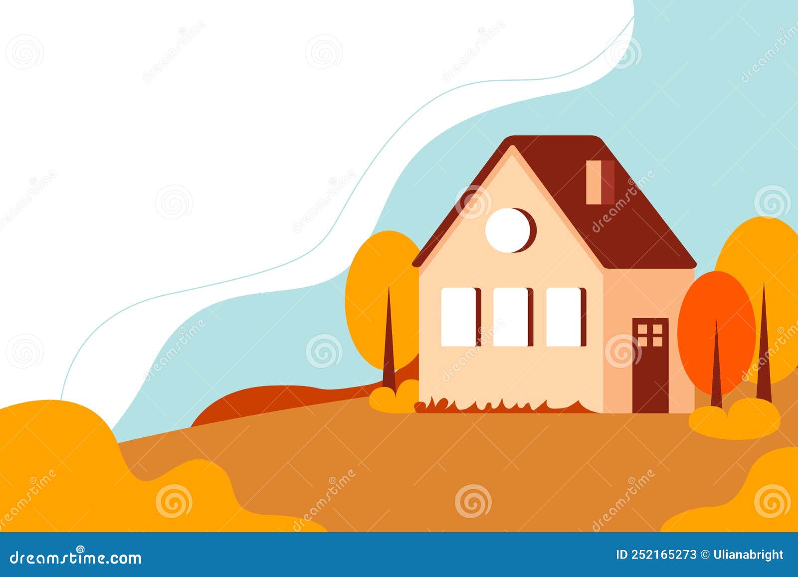 Autumn Rural Landscape with a House and Trees. Vector Illustration ...