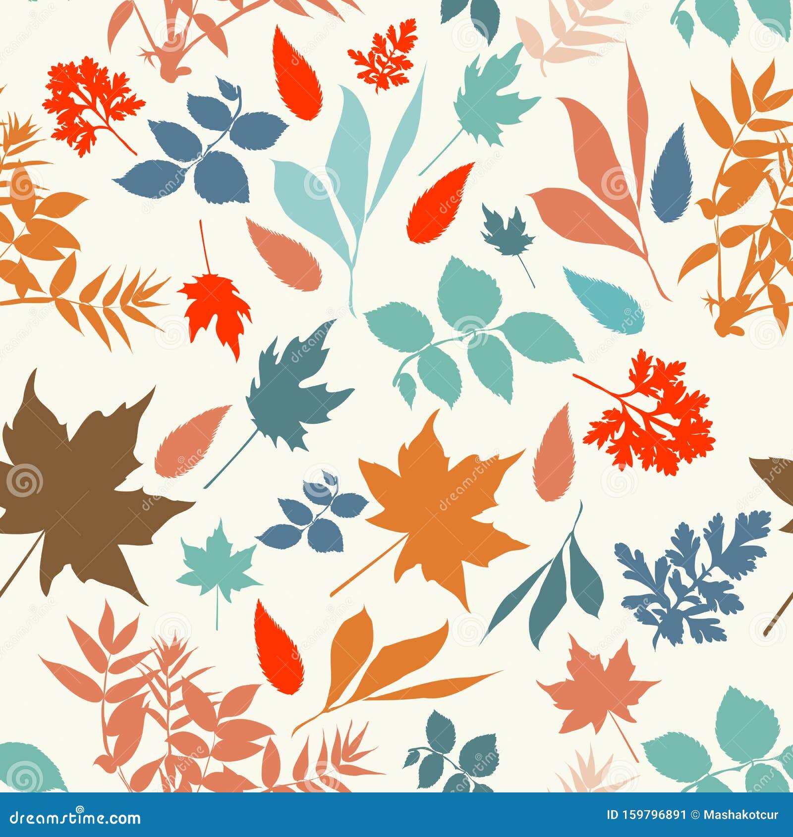 Autumn Rustic Vector Pattern with Colored Leaves for Design Stock ...