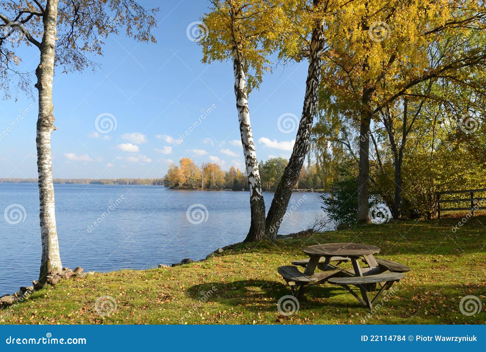 Autumn s lake with bench stock photo. Image of natural - 22114784