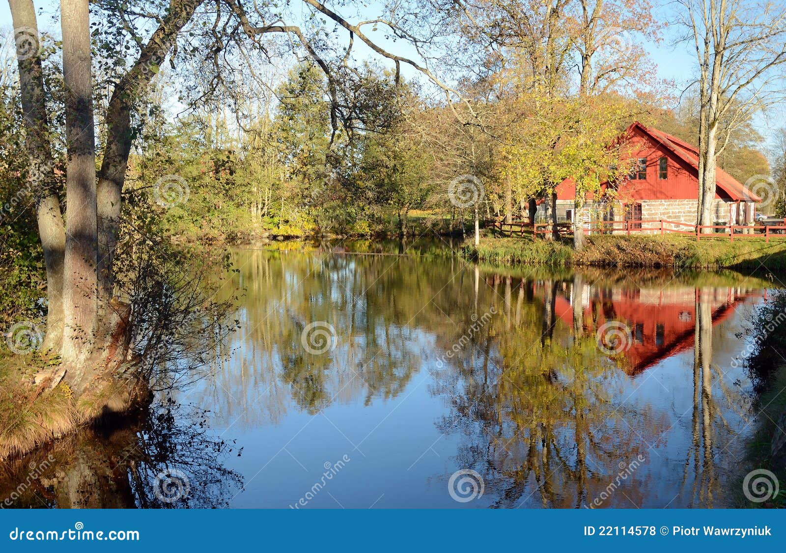 Autumn s water reflections stock photo. Image of house - 22114578