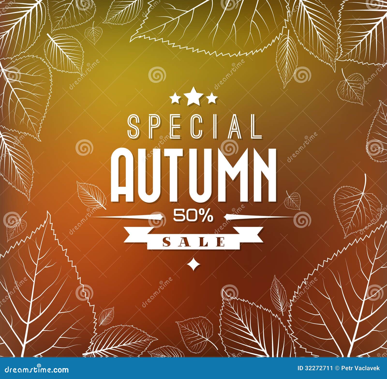 Autumn Sale Banner With Isolated Golden Frame And Gold Outline Autumn ...
