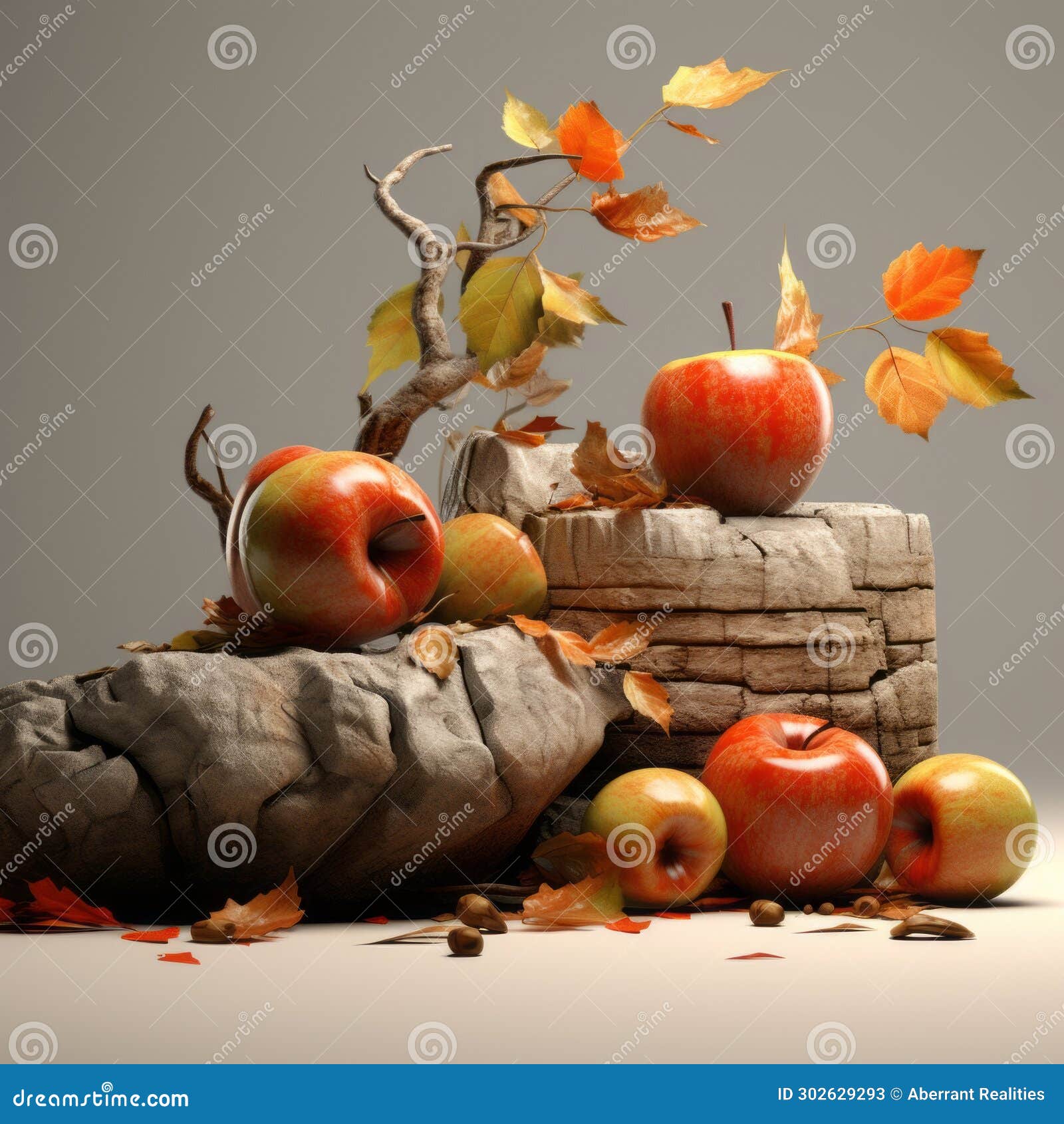Autumn Scene with Apples Leaves and a Tree Stock Illustration ...