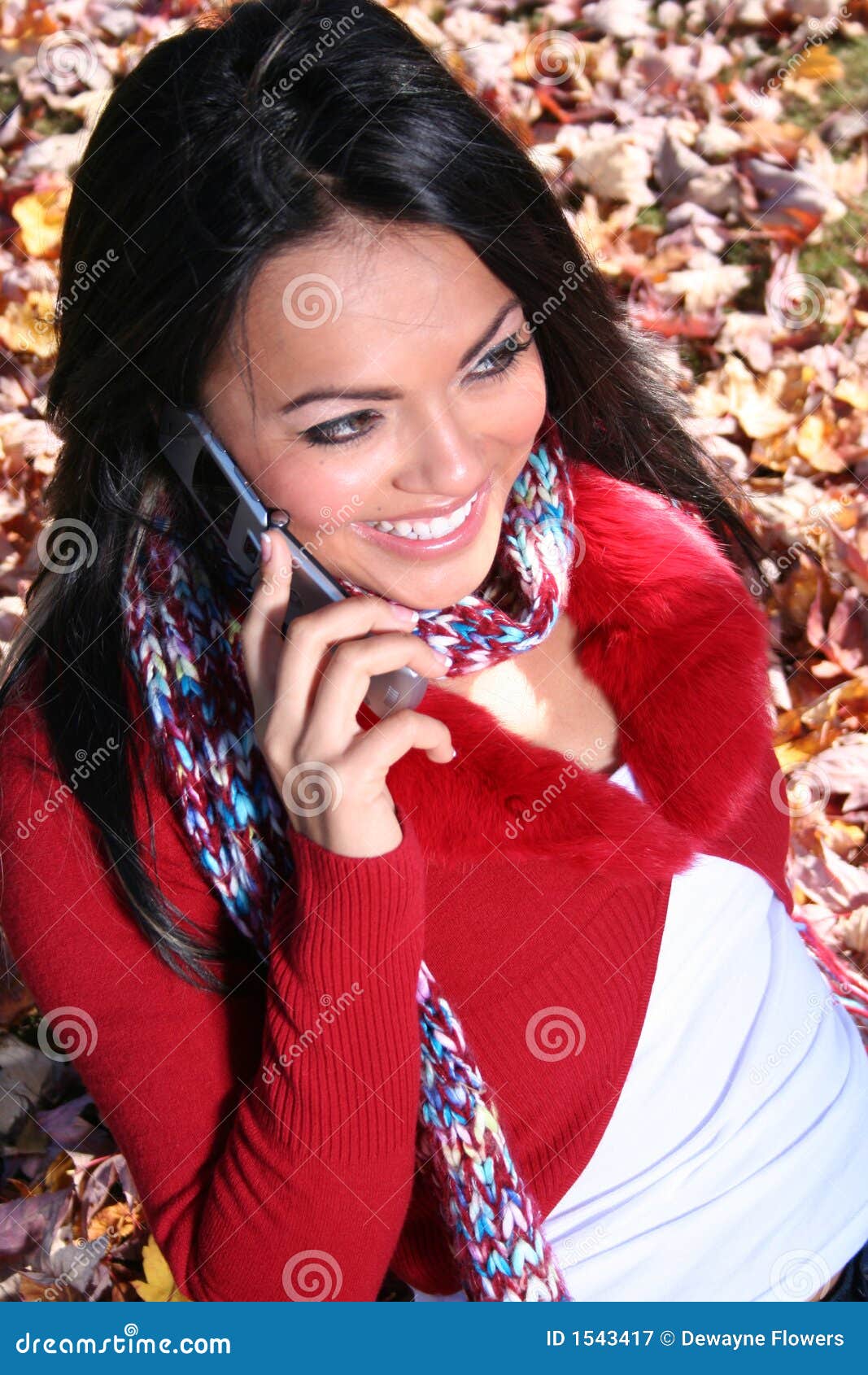 Autumn Scene Fall Woman with Cell Phone Stock Image - Image of smile ...