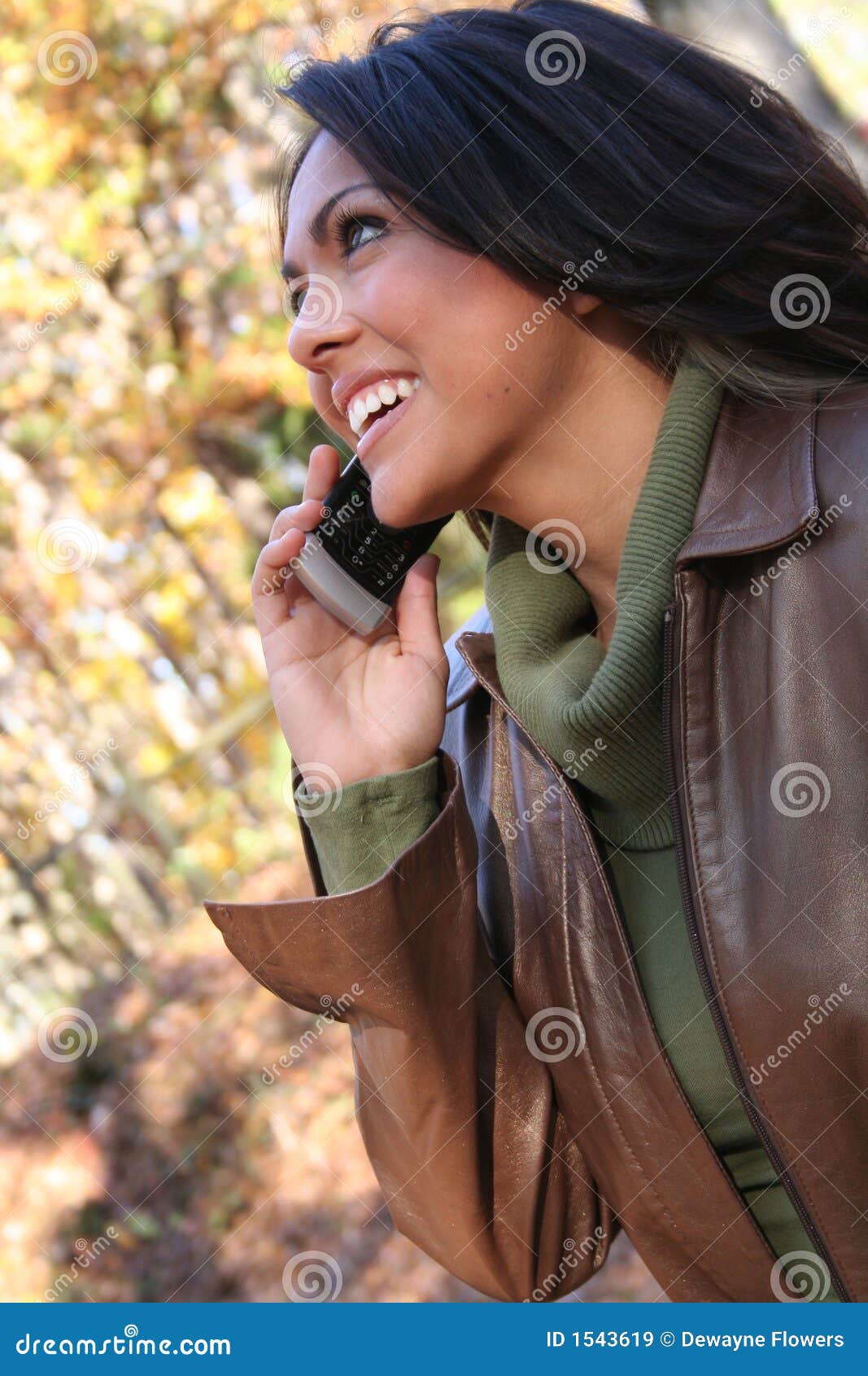 Autumn Scene Fall Woman with Cell Phone Stock Image - Image of long ...