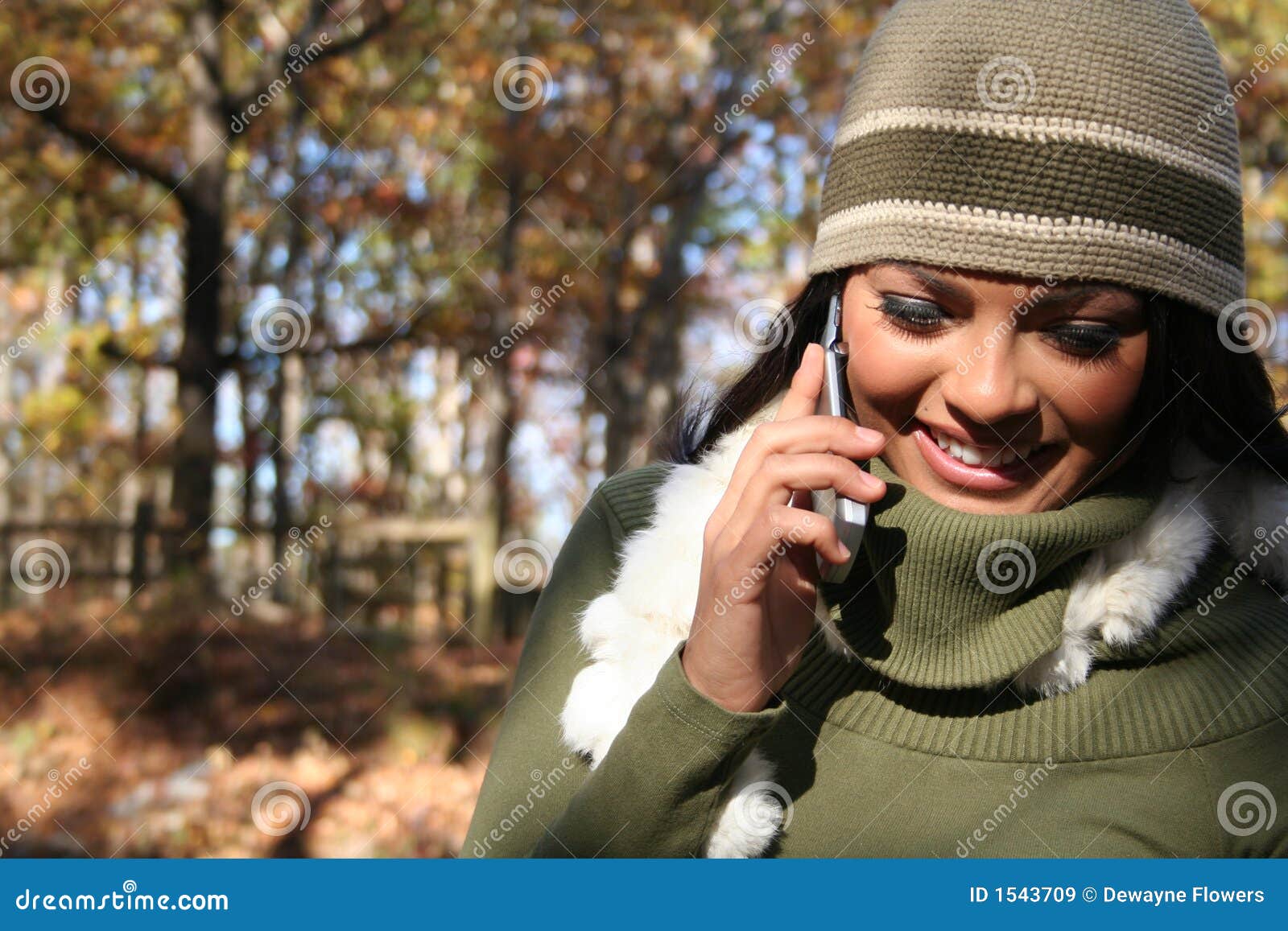 Autumn Scene Fall Woman with Cell Phone Stock Image - Image of autumn ...