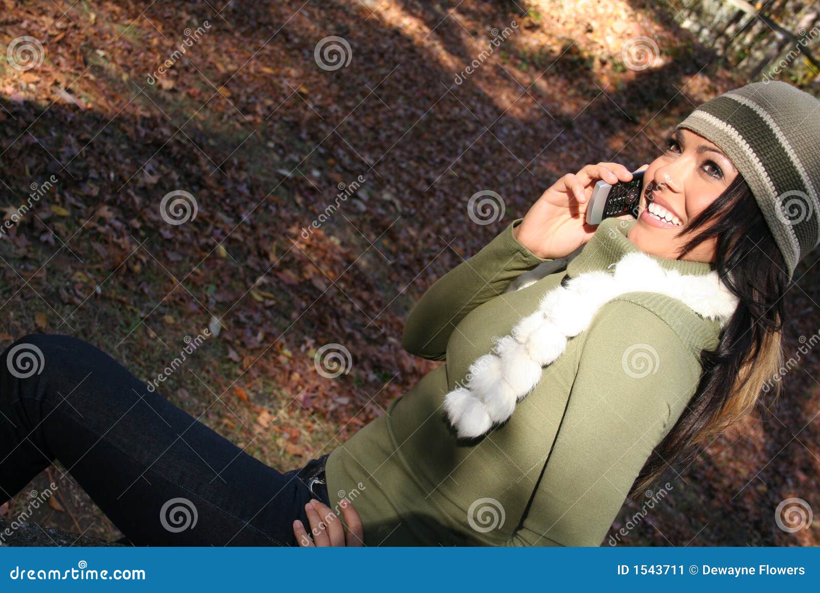 Autumn Scene Fall Woman with Cell Phone Stock Image - Image of ...