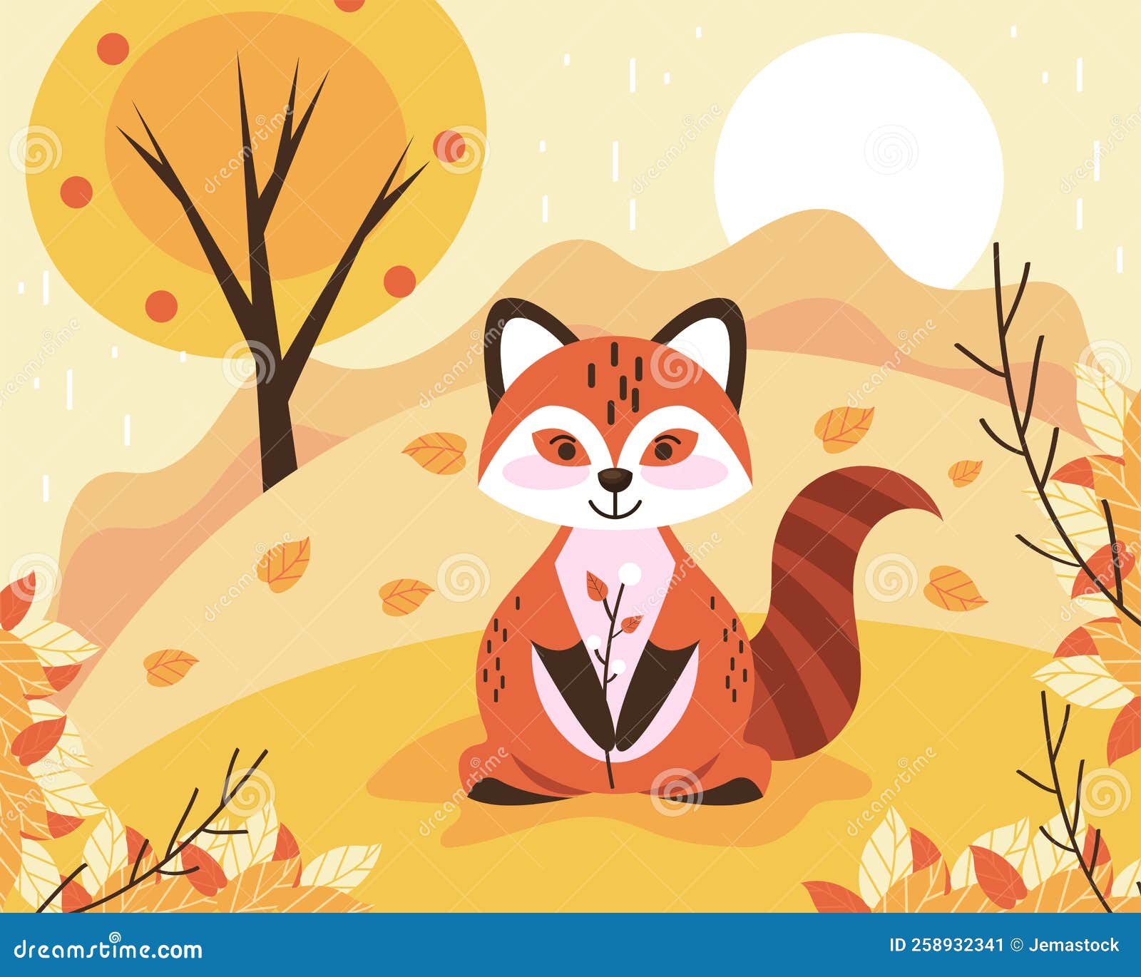 Autumn scene with fox stock vector. Illustration of camp - 258932341