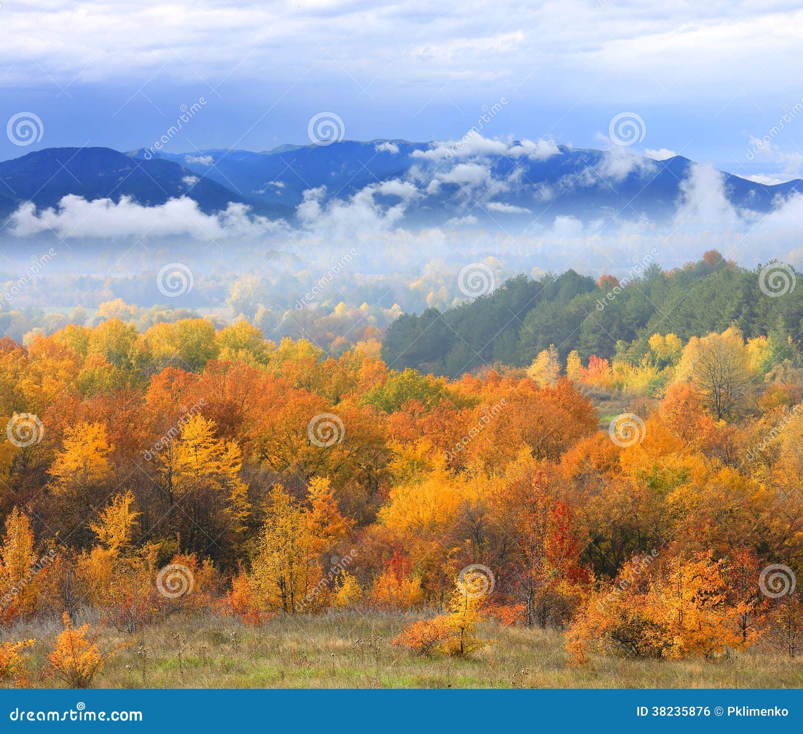 Autumn Scene with Mountains on Background Stock Photo - Image of ...