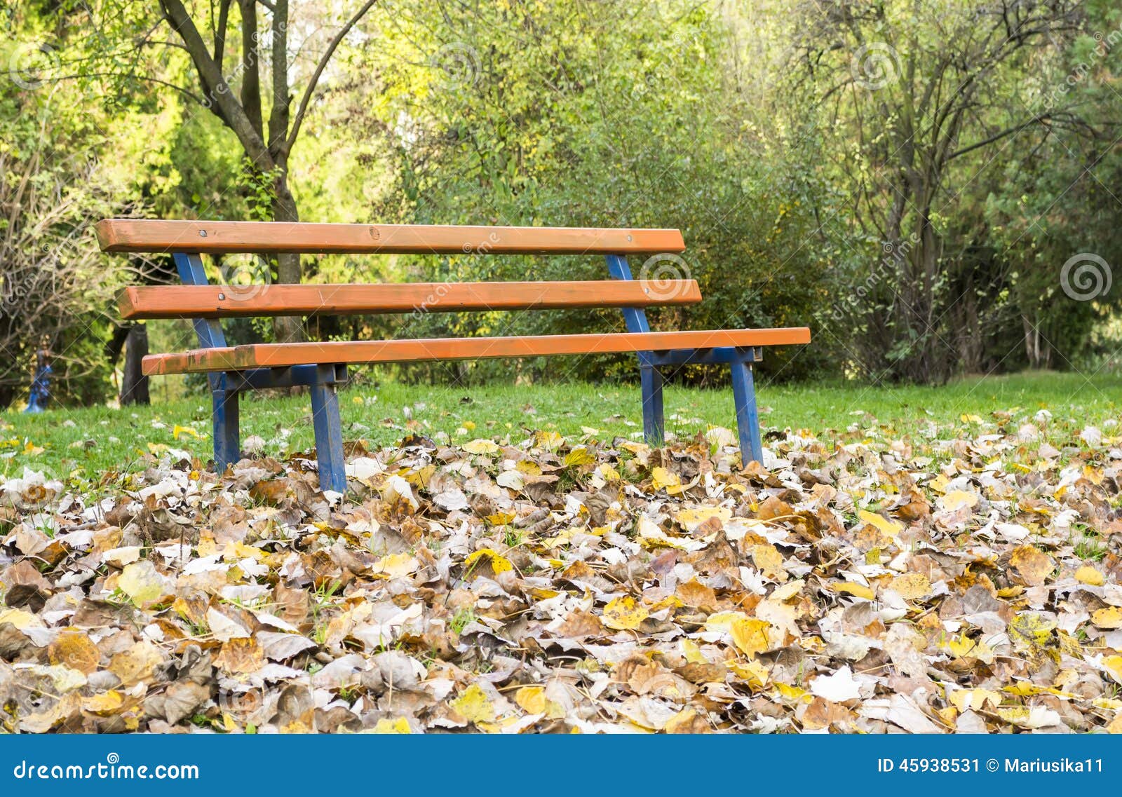 Autumn Scenery with Park Bench Stock Image - Image of bench, wooden ...
