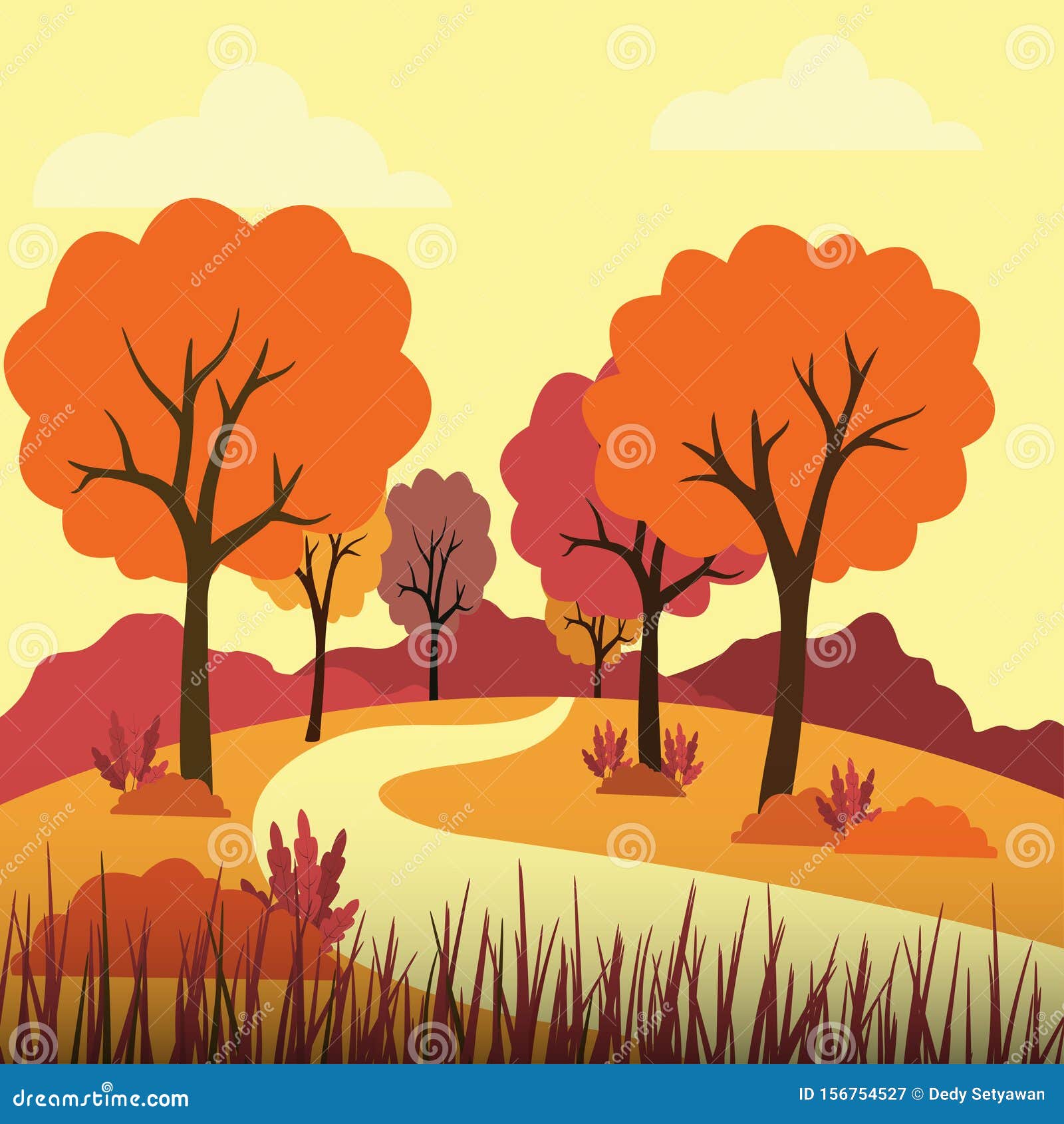 Autumn Scenery Vector Illustration Stock Vector - Illustration of ...