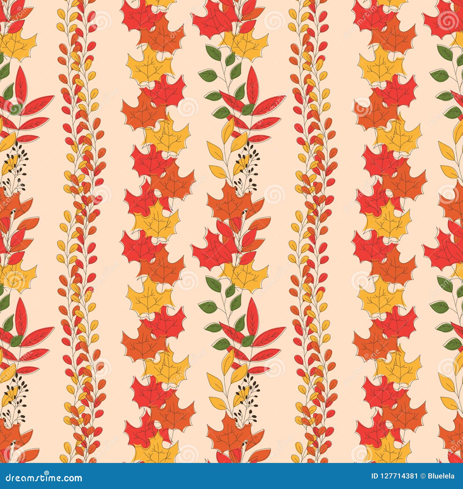 Autumn Seamless Pattern with Floral Decorative Elements, Colorful ...