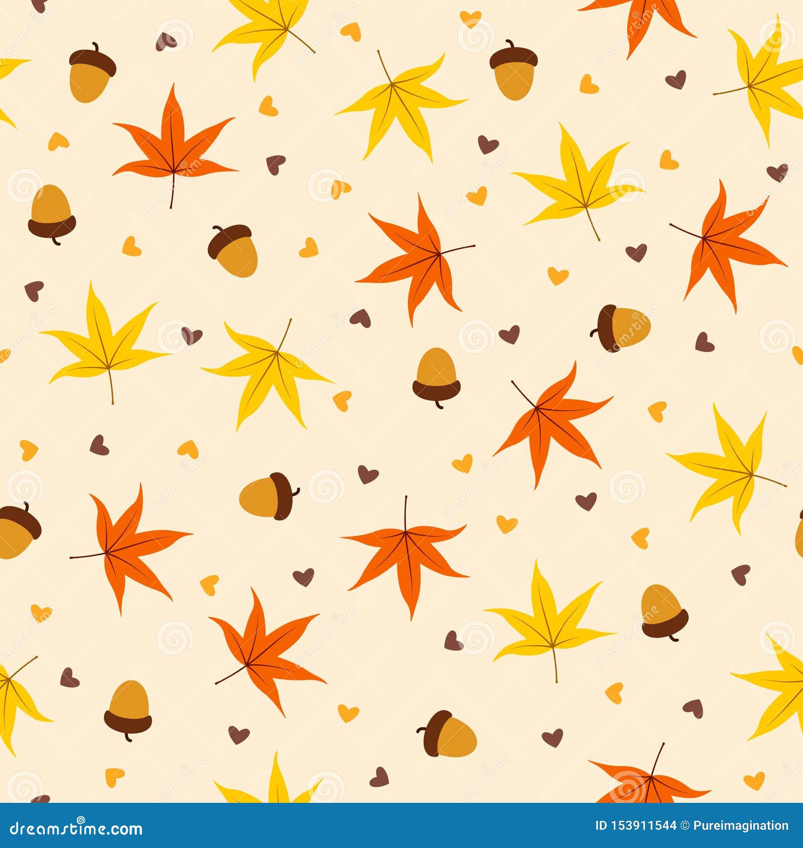 Autumn Seamless Pattern with Leaf on Orange Background Stock Vector ...