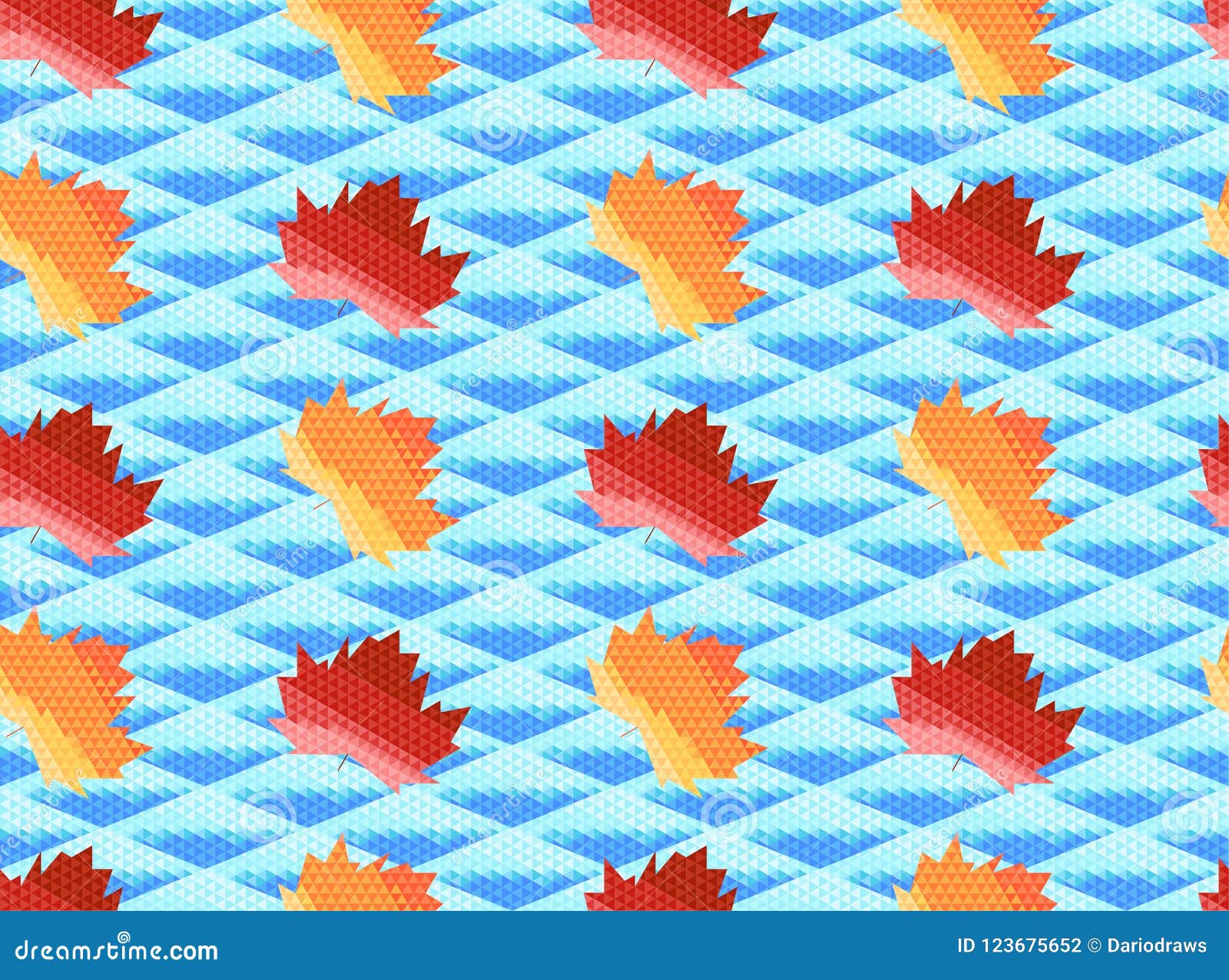 Autumn Seamless Pattern with Leaves and Sky Composed of Red, Yellow and ...