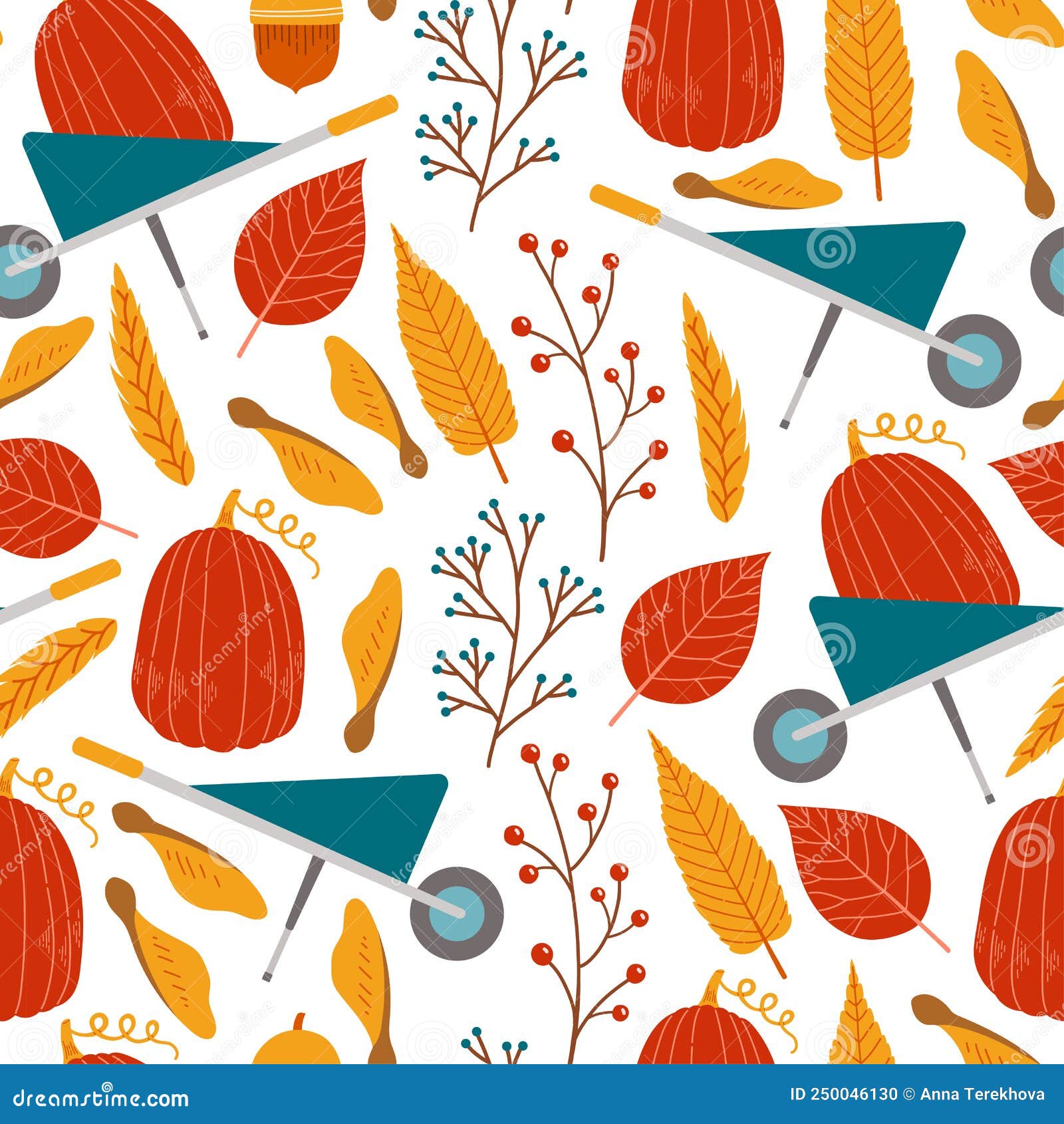Autumn Seamless Pattern with Pumpkin, Leaf Vector Stock Vector ...