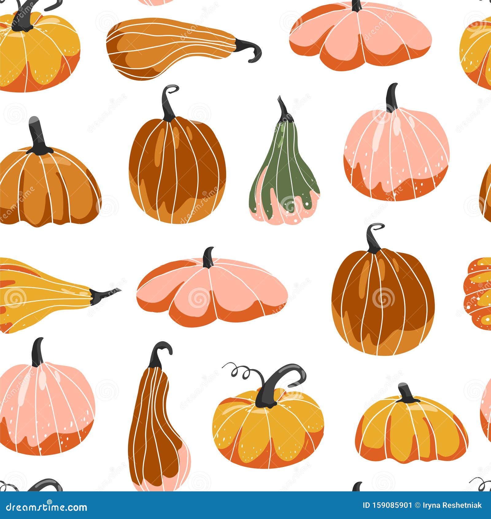 Autumn Seamless Pattern. Various Shape of Pumpkins Stock Vector ...