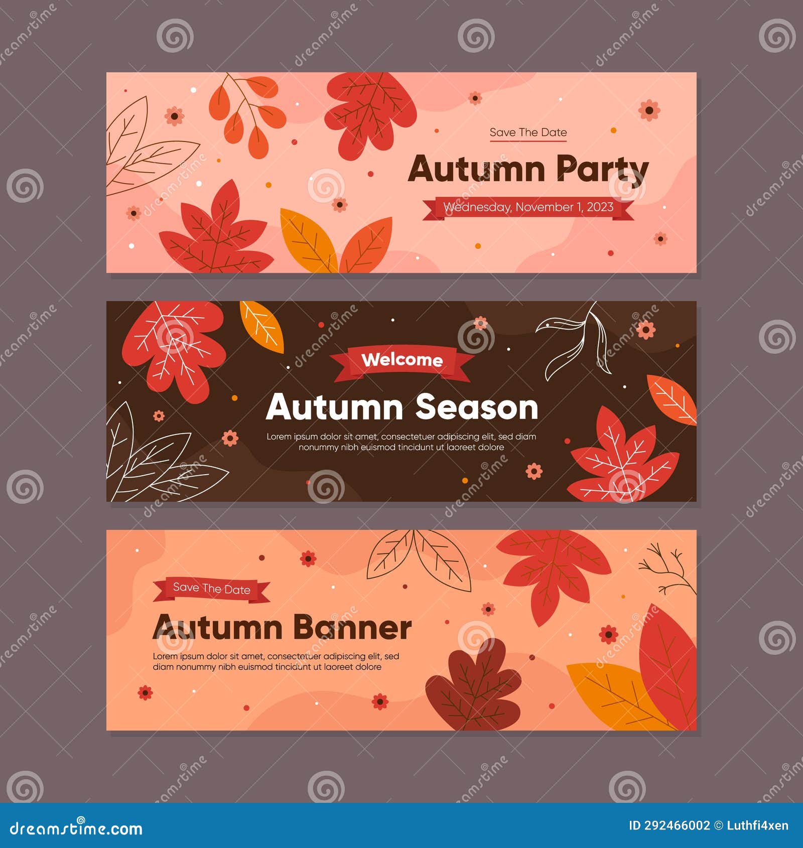 Autumn Season Banner Template Collection Set Stock Illustration