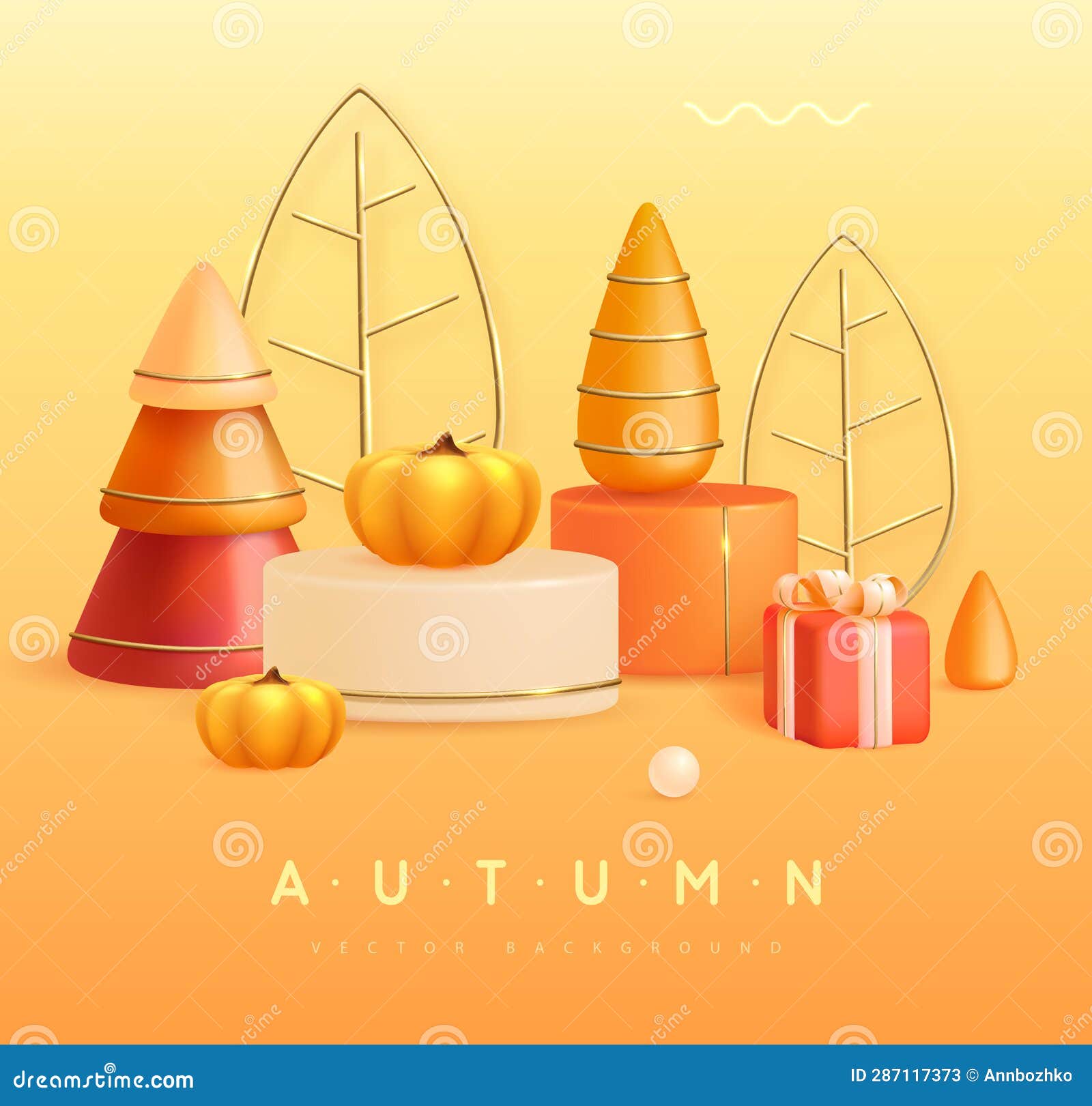 Autumn Seasonal Background With 3d Plastic Podium T Box And
