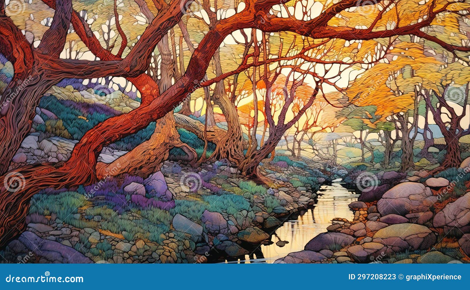 Autumn Serenity stock illustration. Illustration of swallow - 297208223