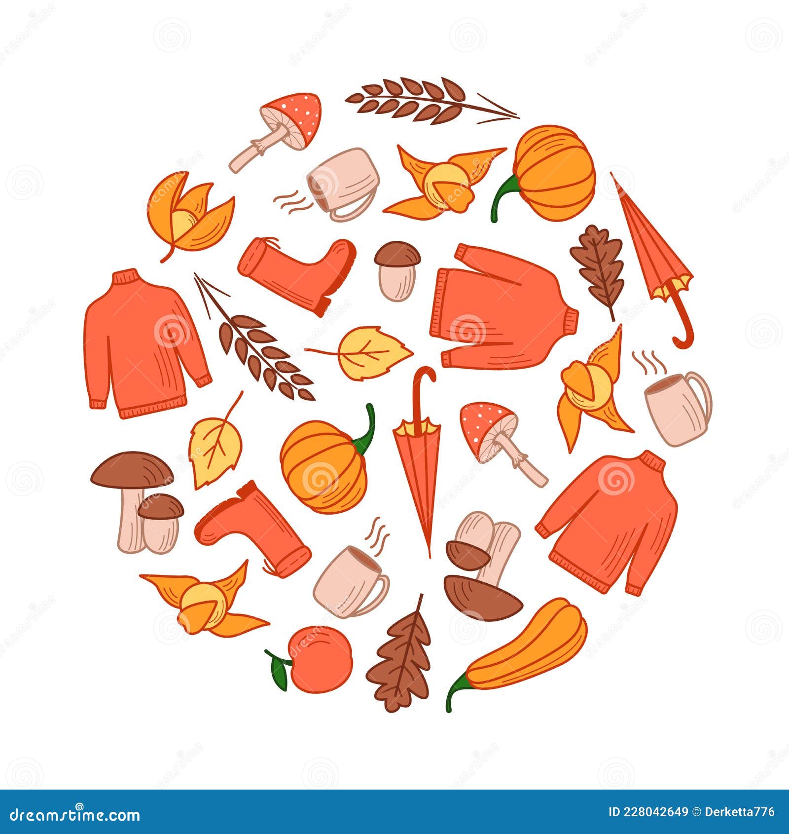 Autumn Set of Elements, Fall Vector Objects, Doodle Style Stock Vector ...