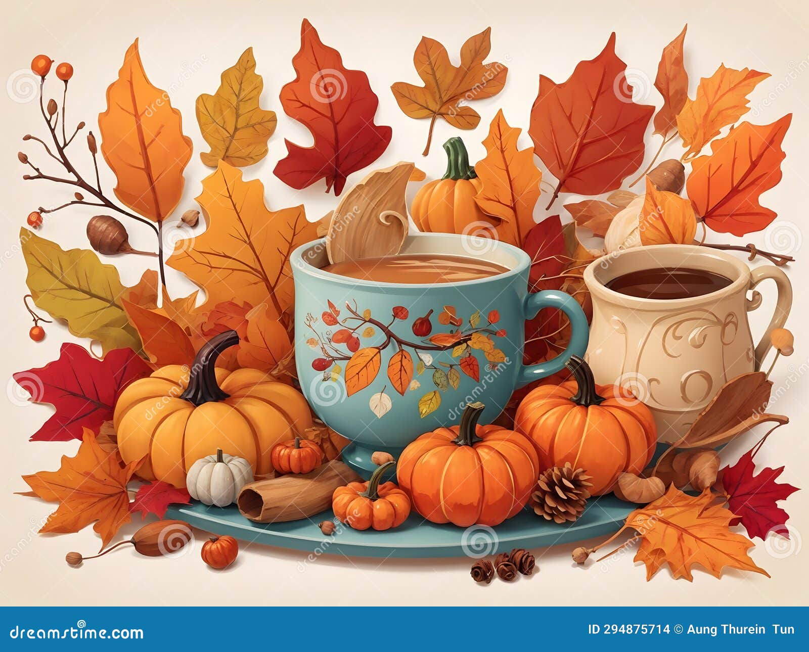 An Autumn Set with Halloween Things Stock Illustration - Illustration ...