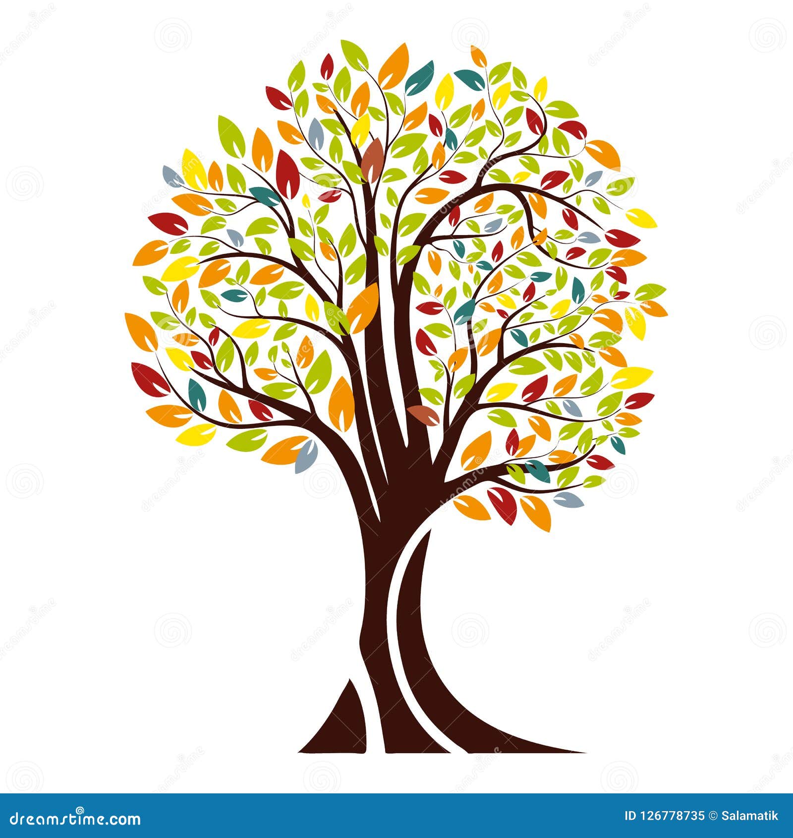 Autumn Silhouette Of A Tree With Colored Leaves. Tree With Roots ...