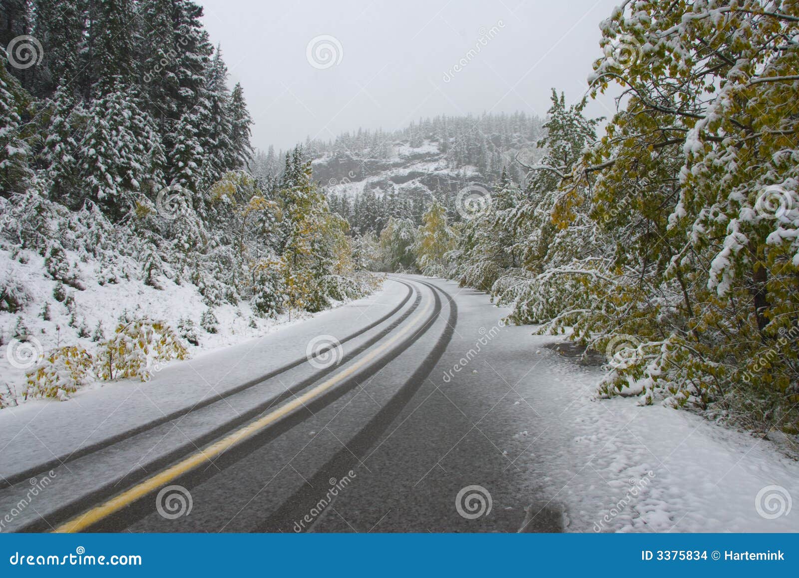 Autumn Snow on Mountain Road Stock Photo - Image of beautiful ...