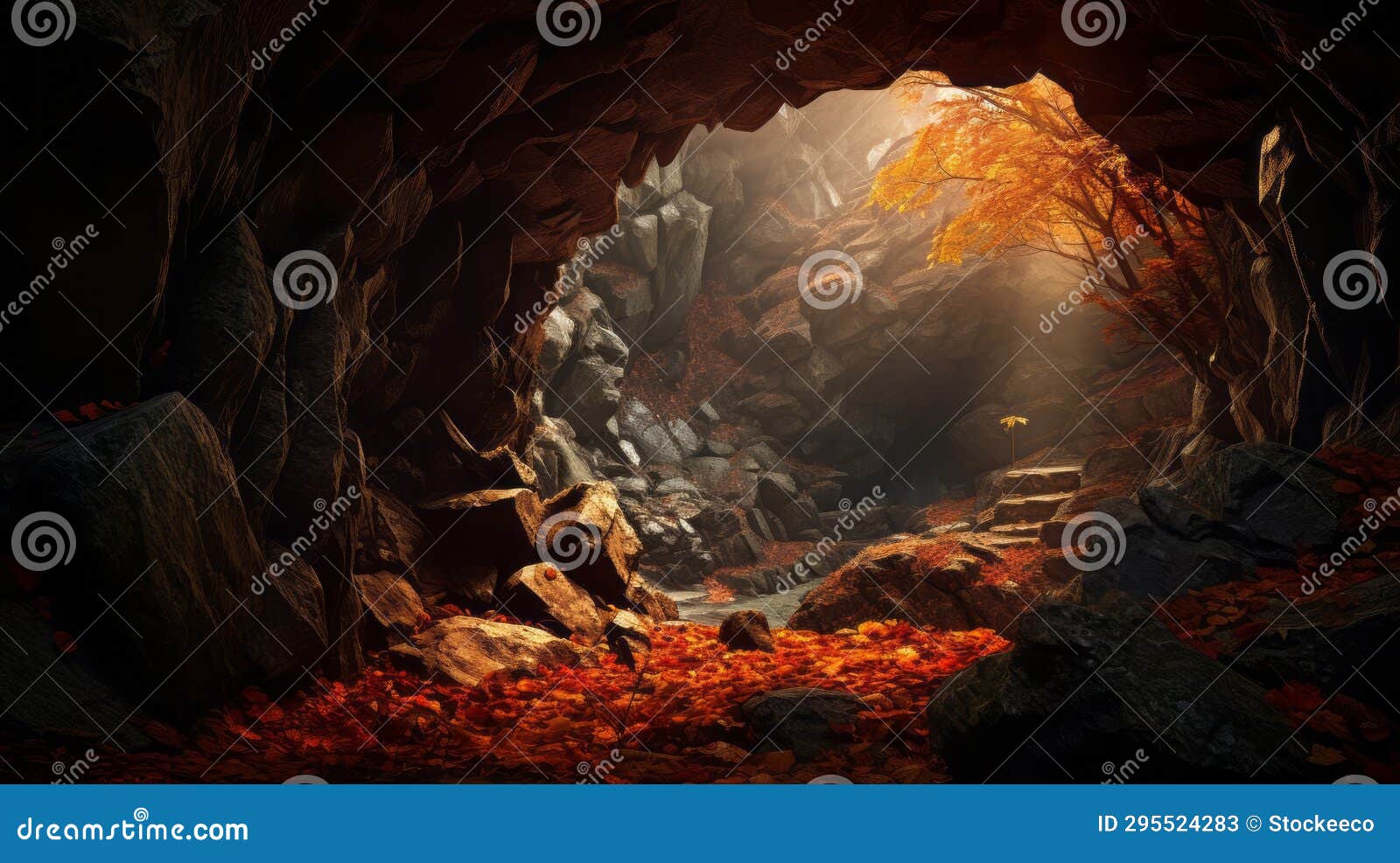 Autumn Splendor: a Breathtaking Cave in Vray Tracing Stock Illustration ...