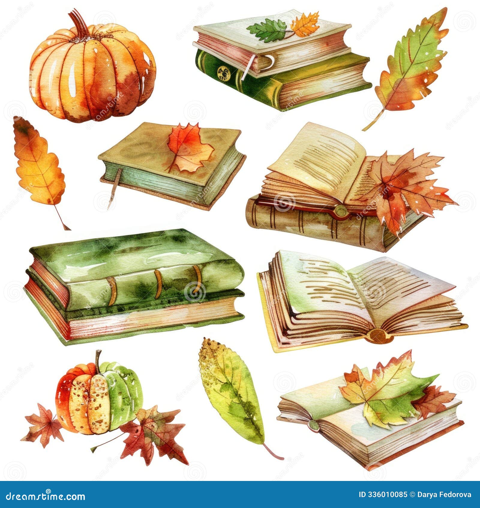 Autumn Stack of Vintage Books with Leaves, Pumpkins, and Berry ...