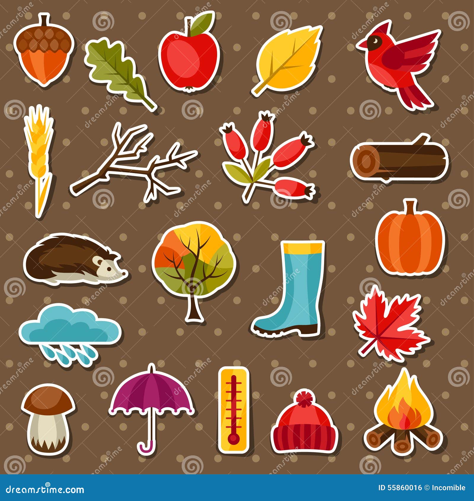 Autumn Sticker Icon And Objects Set For Design Stock Vector
