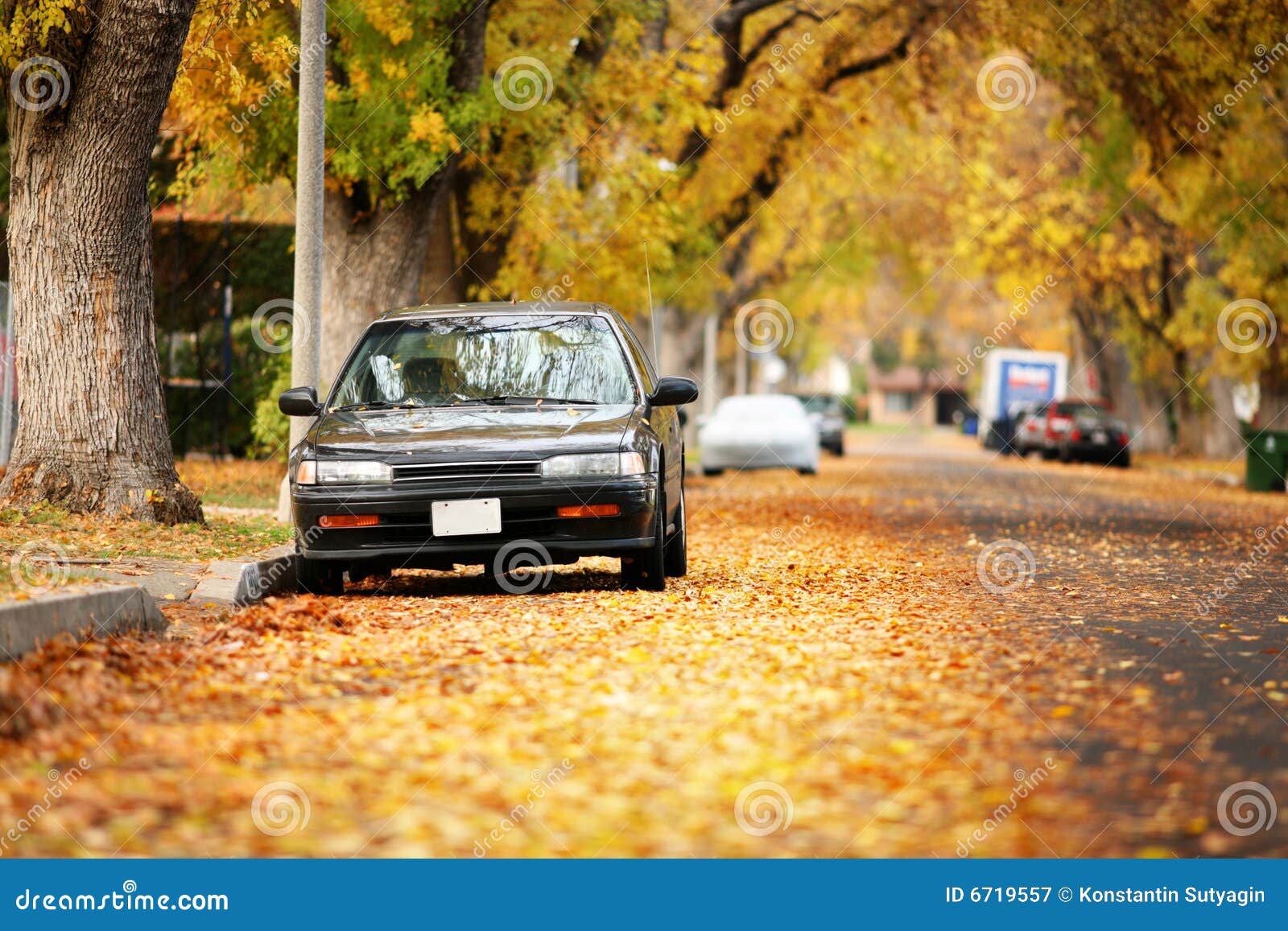 Autumn street stock image. Image of yellow, parked, horizontal - 6719557