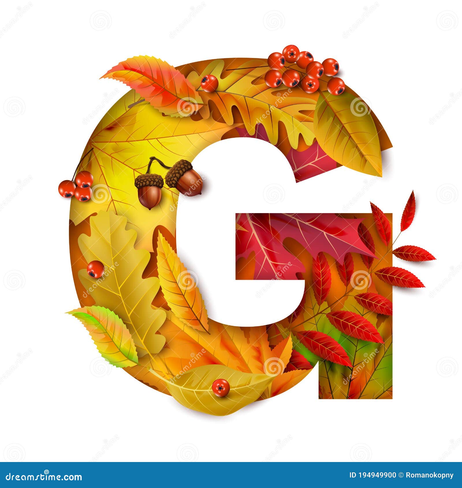 Autumn Stylized Alphabet with Foliage. Letter G Stock Vector ...
