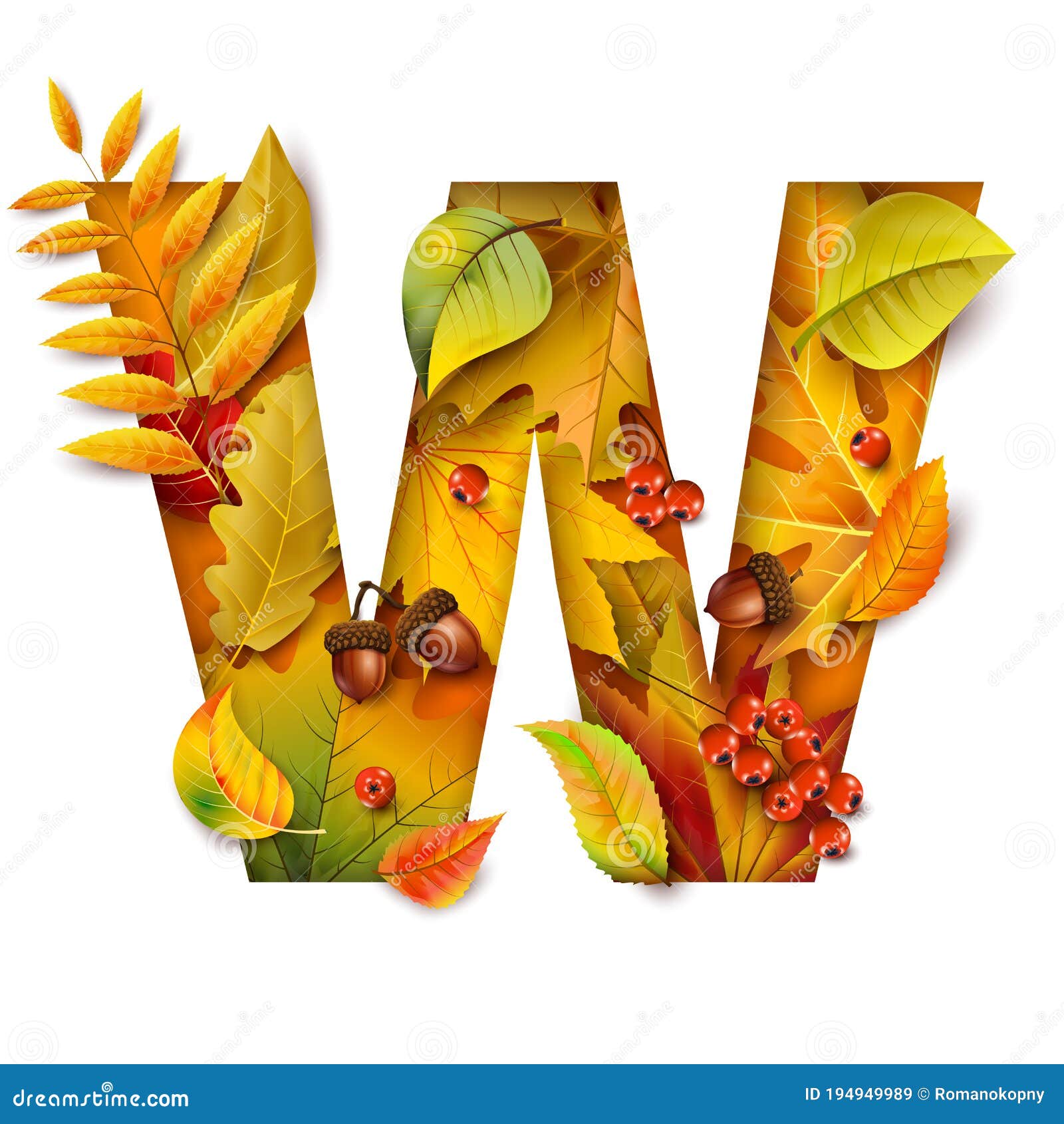 Autumn Stylized Alphabet with Foliage. Letter W Stock Vector ...