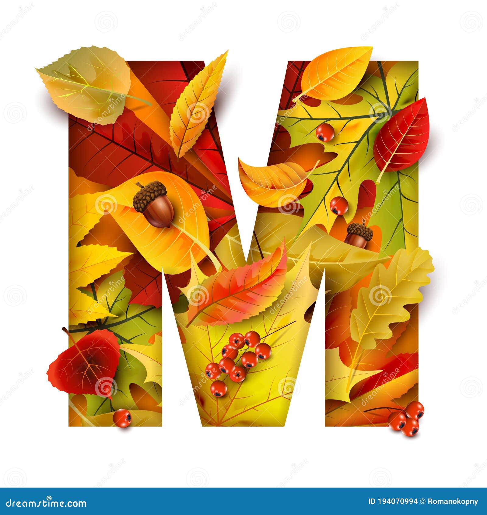 Autumn Stylized Alphabet. Letter M Stock Vector - Illustration of leaf ...